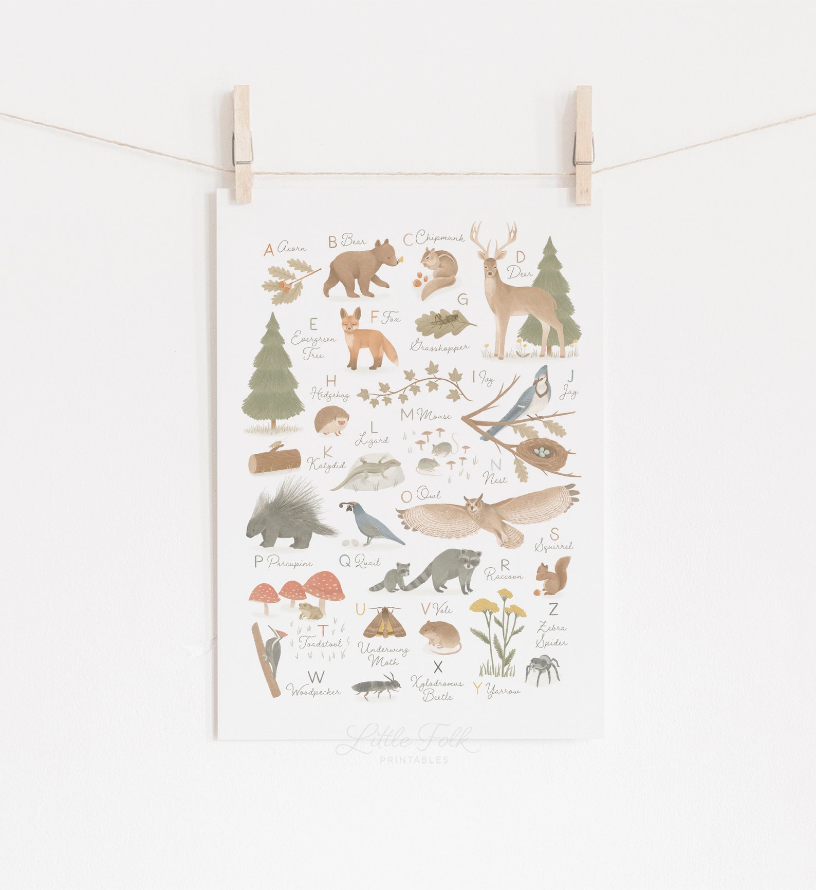 Woodland Alphabet Poster Woodland Alphabet Print Woodland - Etsy