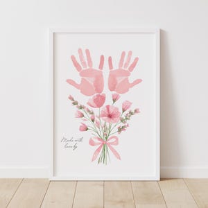 Mother's Day Flower Handprint Art Printable, Pink Floral Bouquet Hand ...