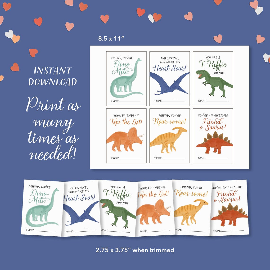 Printable Dinosaur Valentine's Day Cards, Kids Dinosaur Valentine Tags ...