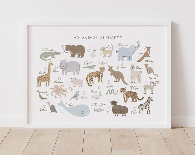 Animal Alphabet Poster, PRINTABLE Wall Art, Educational ABC Poster ...
