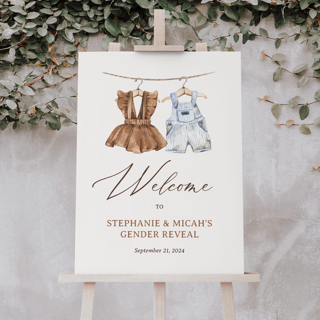 Baby Clothes Gender Reveal Welcome Sign, Printable Watercolor ...