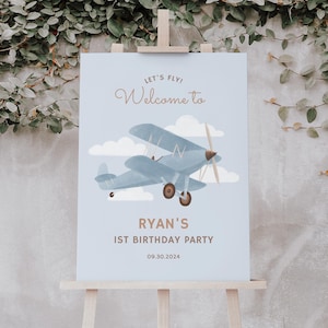 Editable Airplane Birthday Party Welcome Sign, Printable Vintage Travel ...