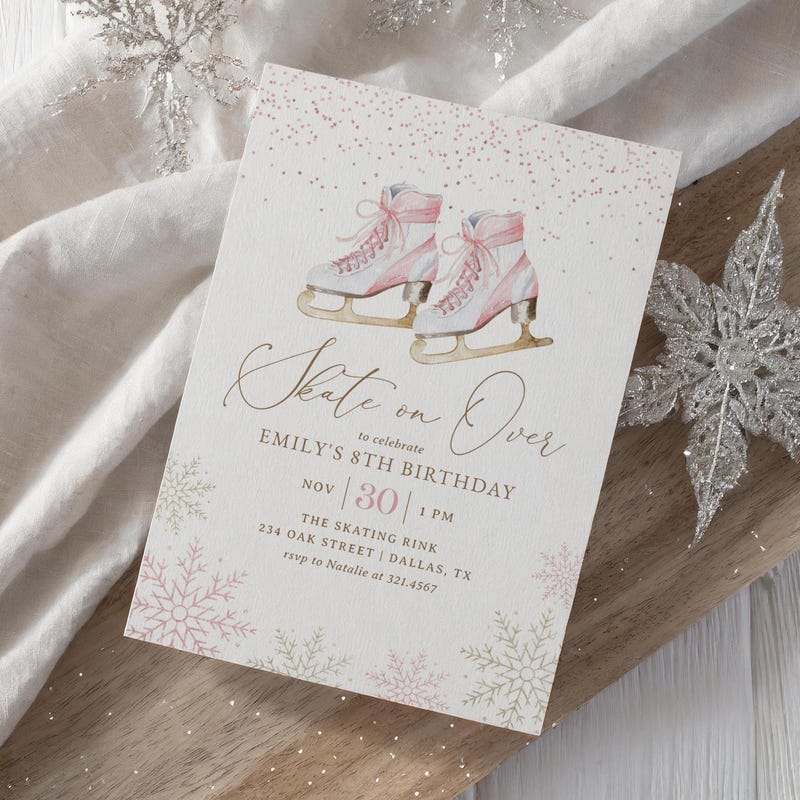 Pink Ice Skate Invitations - Etsy New Zealand