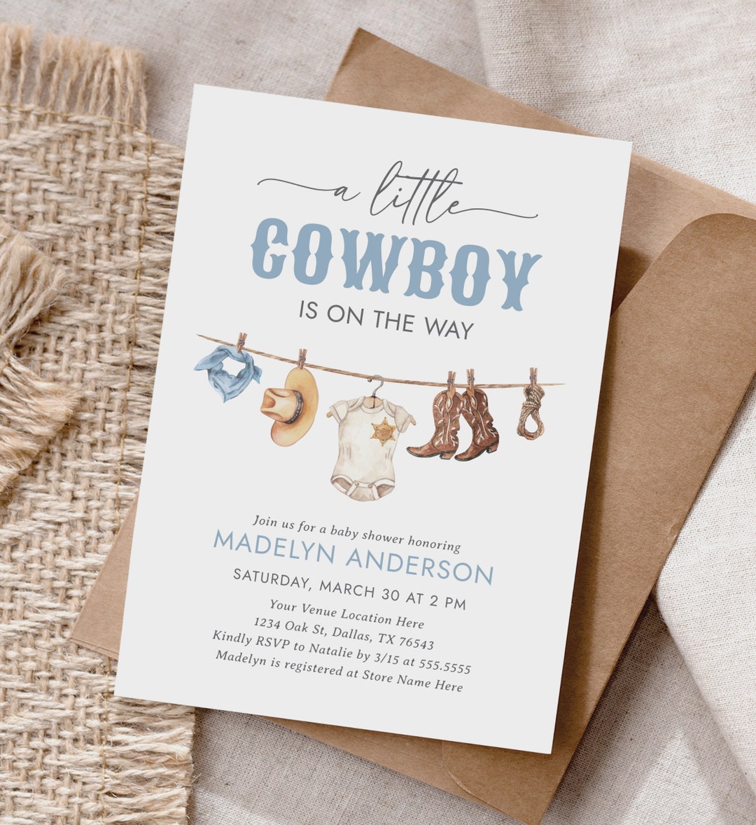 Cowboy Baby Shower Invitation, Template, Editable Western Baby Shower ...
