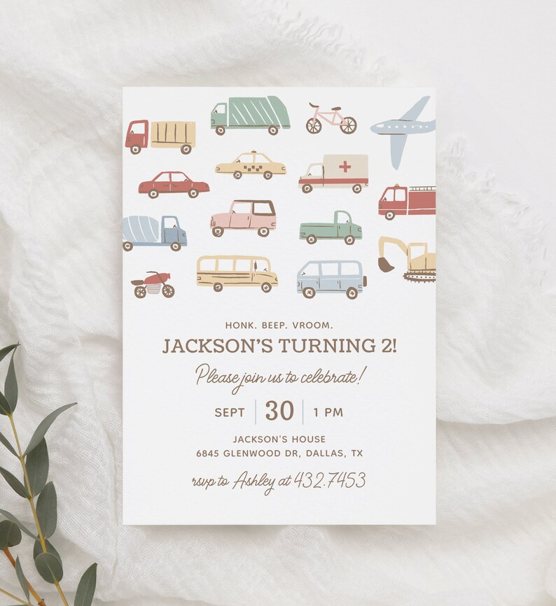 Transportation Birthday Invitation Template, Editable Cars and Trucks ...