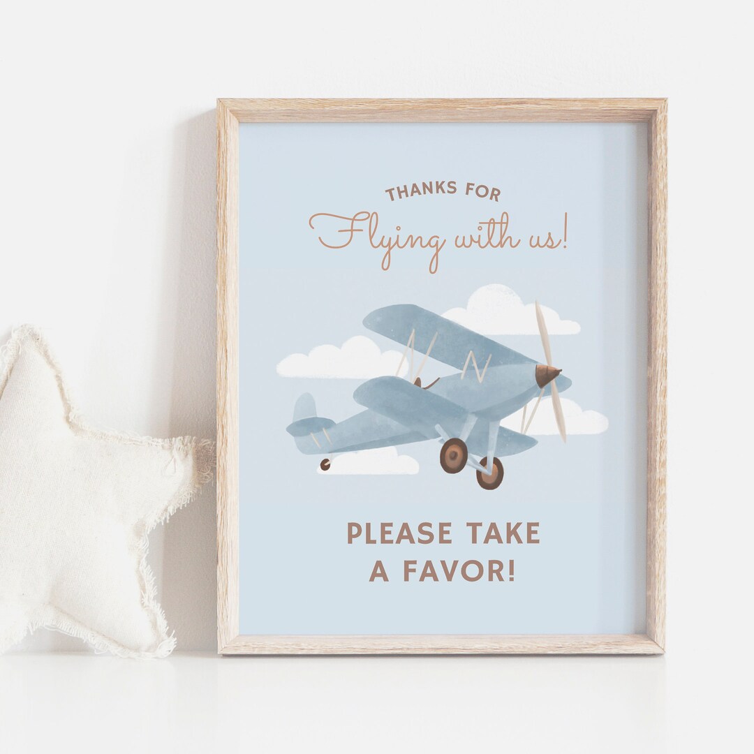 Airplane Birthday Party Favors Sign, Printable Vintage Travel Birthday ...