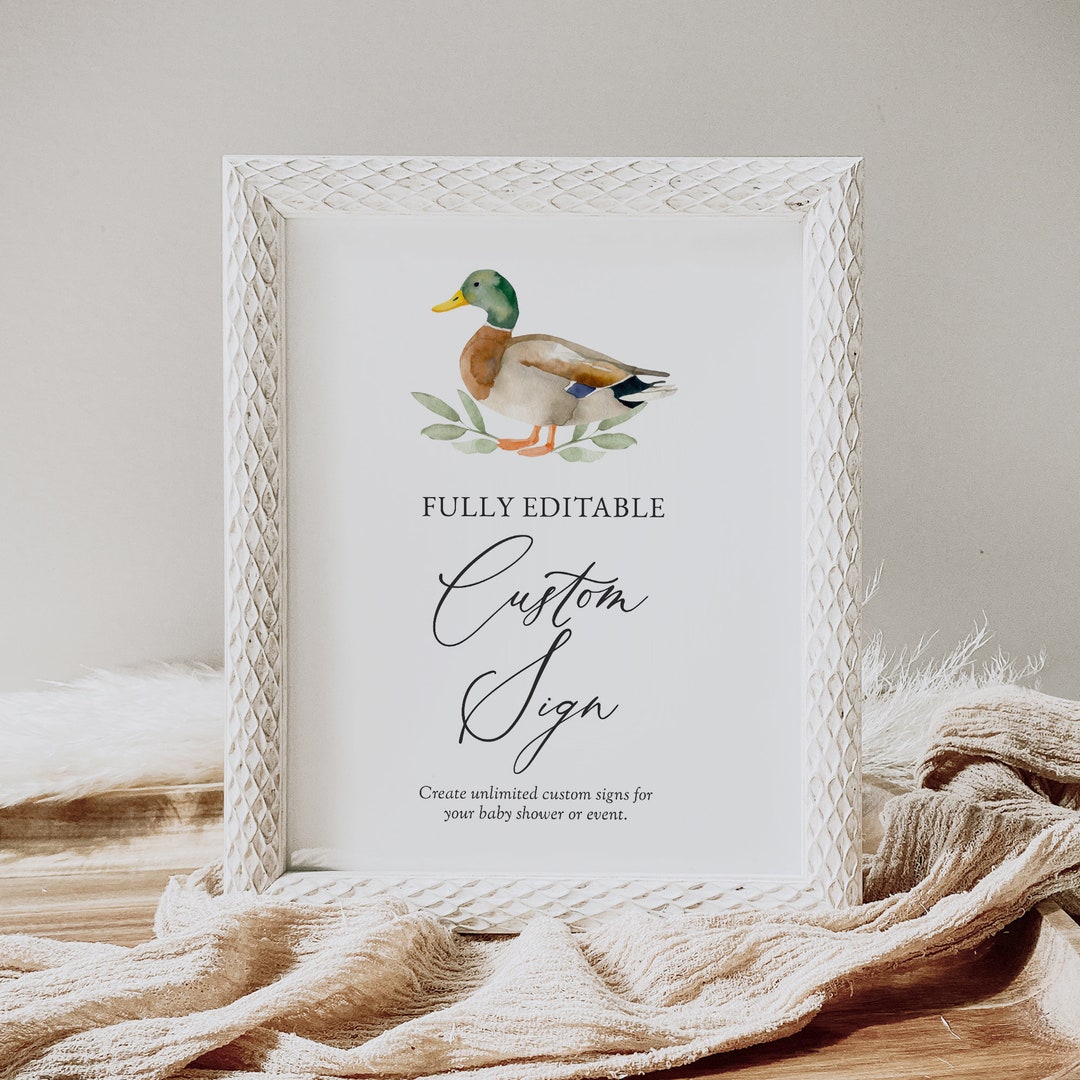 Duck Baby Shower Editable Custom Sign, Mallard Duck Printable Sign ...
