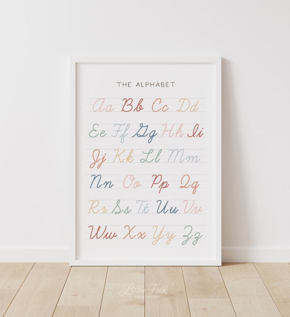 Abc Cursive Script Alphabet Poster Size Small Chart Laminated Teaching