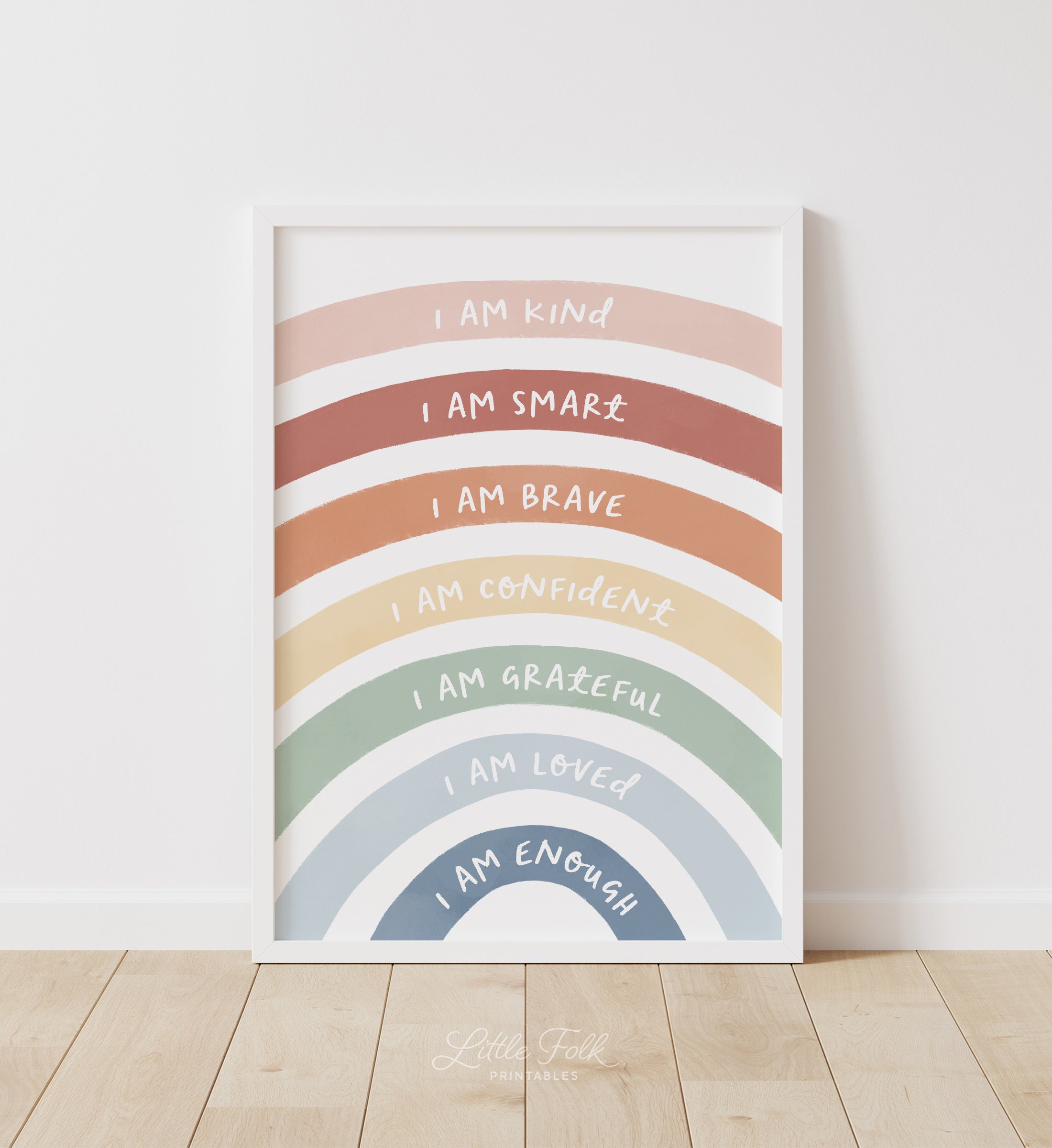 Rainbow Affirmations Print, I Am Kind Smart Loved Wall Art, Printable ...