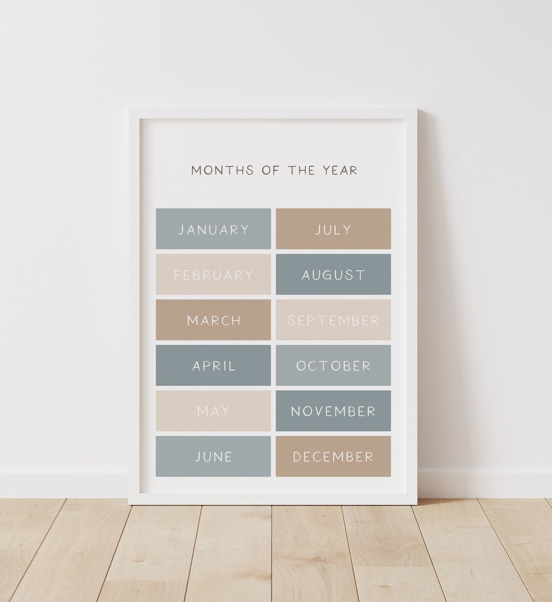 Neutral Months of the Year Poster, Printable Wall Art, Boys Room Decor ...