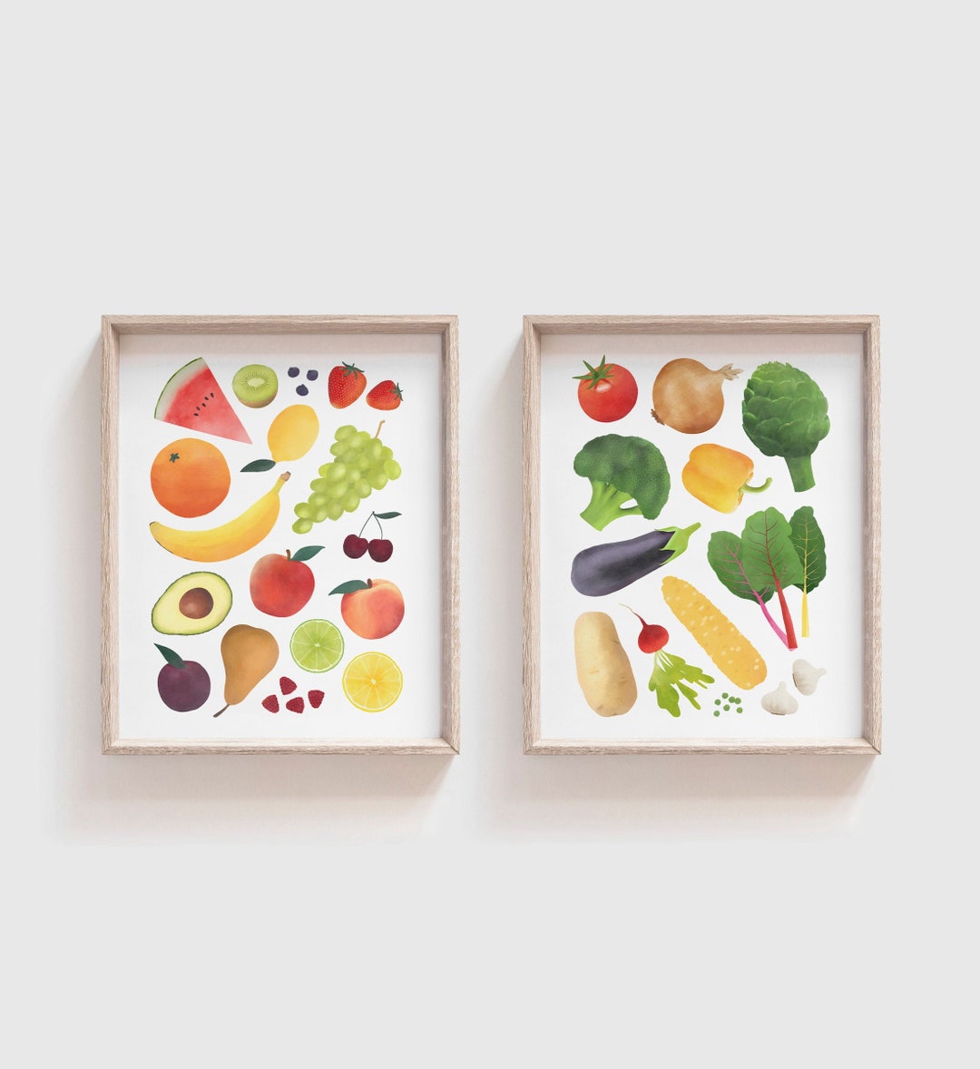 Fruit and Veggies Set of 2 Prints, PRINTABLE Kitchen Wall Art ...