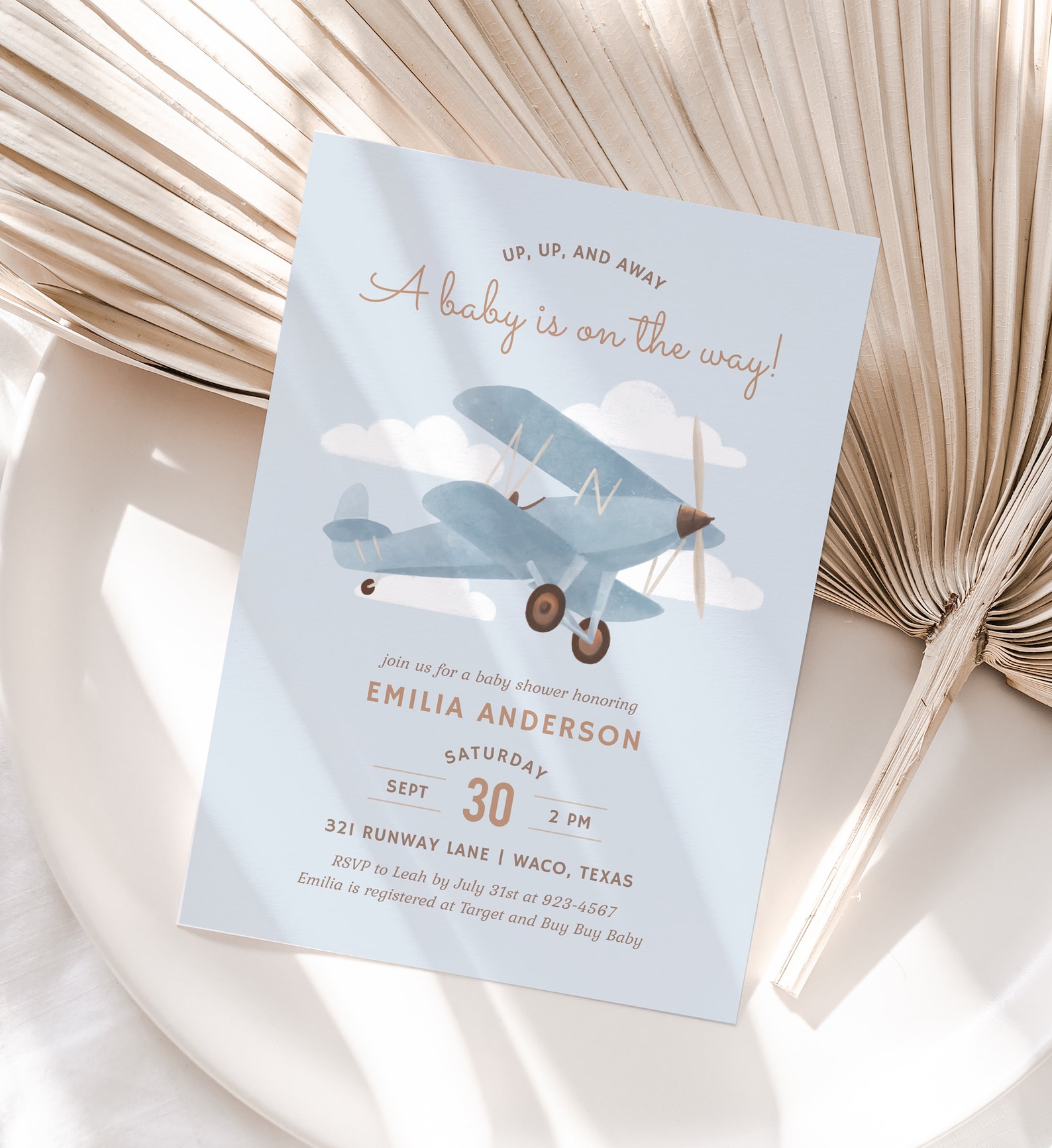 Airplane Baby Shower Invitation Editable Vintage Travel Baby - Etsy