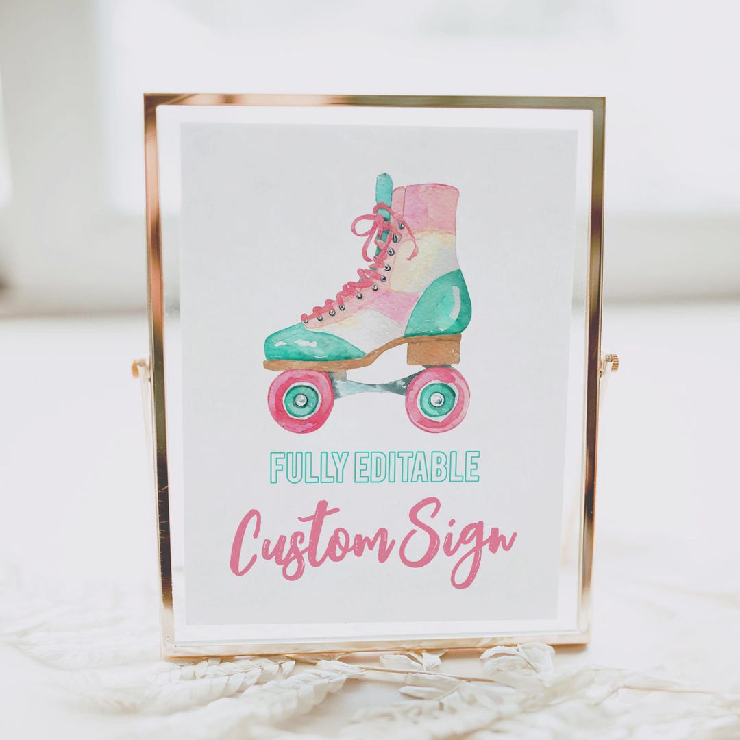 Editable Roller Skate Birthday Custom Sign Template, Printable Roller ...