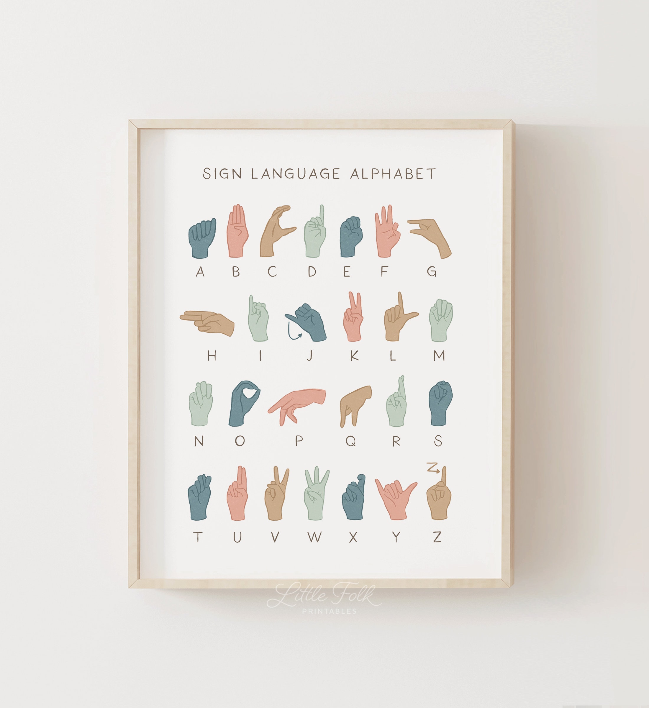 American Sign Language Poster, Printable ASL Alphabet Wall Art, Pastel ...