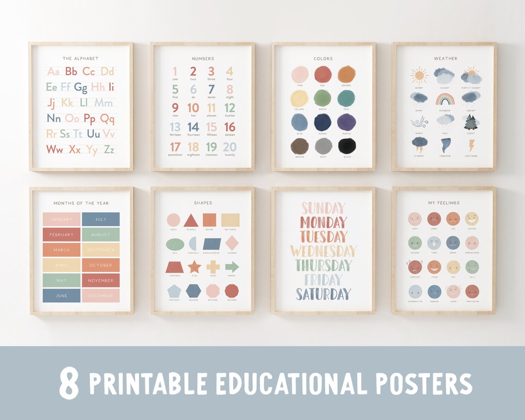 Rainbow Educational Posters, Set of 8 Homeschool Prints, PRINTABLE Wall ...