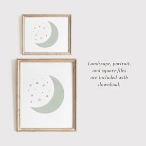 Sage Green Cloud Moon and Sun Boy Nursery Decor, PRINTABLE Moon Nursery ...