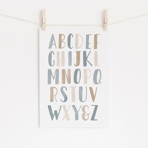 Neutral Alphabet Poster, Blue Alphabet Print, PRINTABLE Educational ...