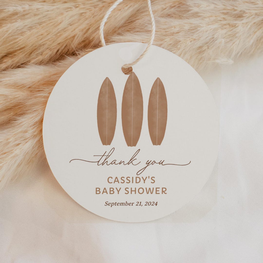Editable Surfboard Baby Shower Favor Tag Template, Printable Baby on ...