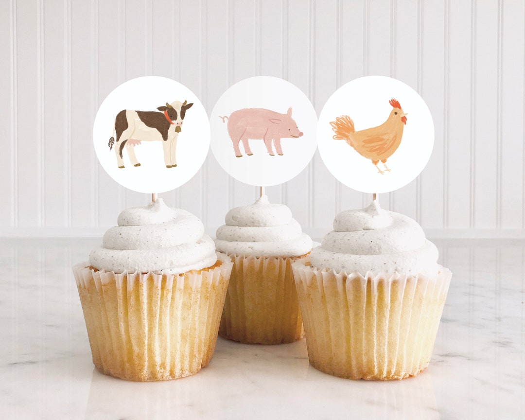 Farm Animals Birthday Party Cupcake Toppers, Printable Barnyard ...