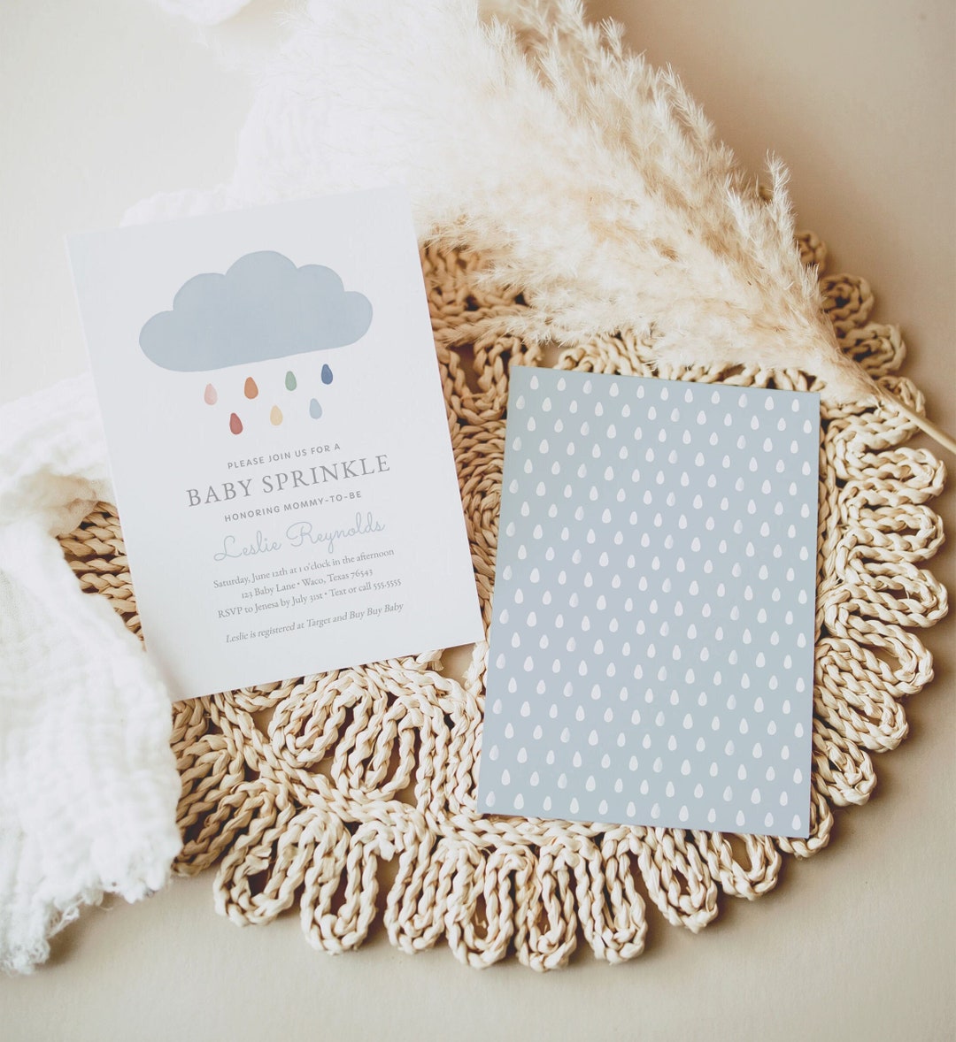 Watercolor Rain Cloud Baby Sprinkle Invitation, Editable Baby Sprinkle ...