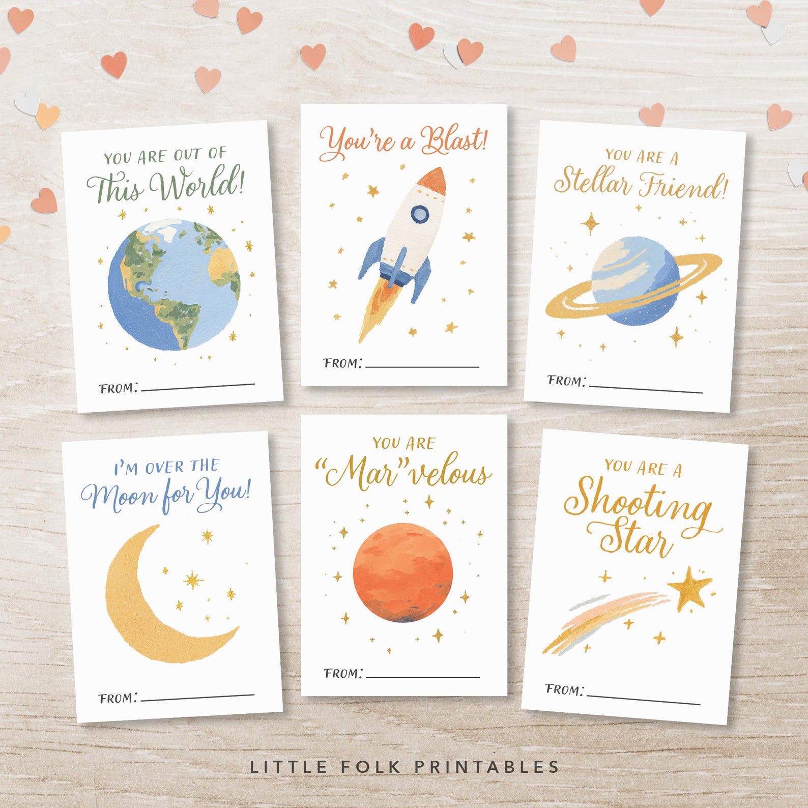 Printable Space Valentine's Day Cards, Kids Outer Space Class Valentine ...