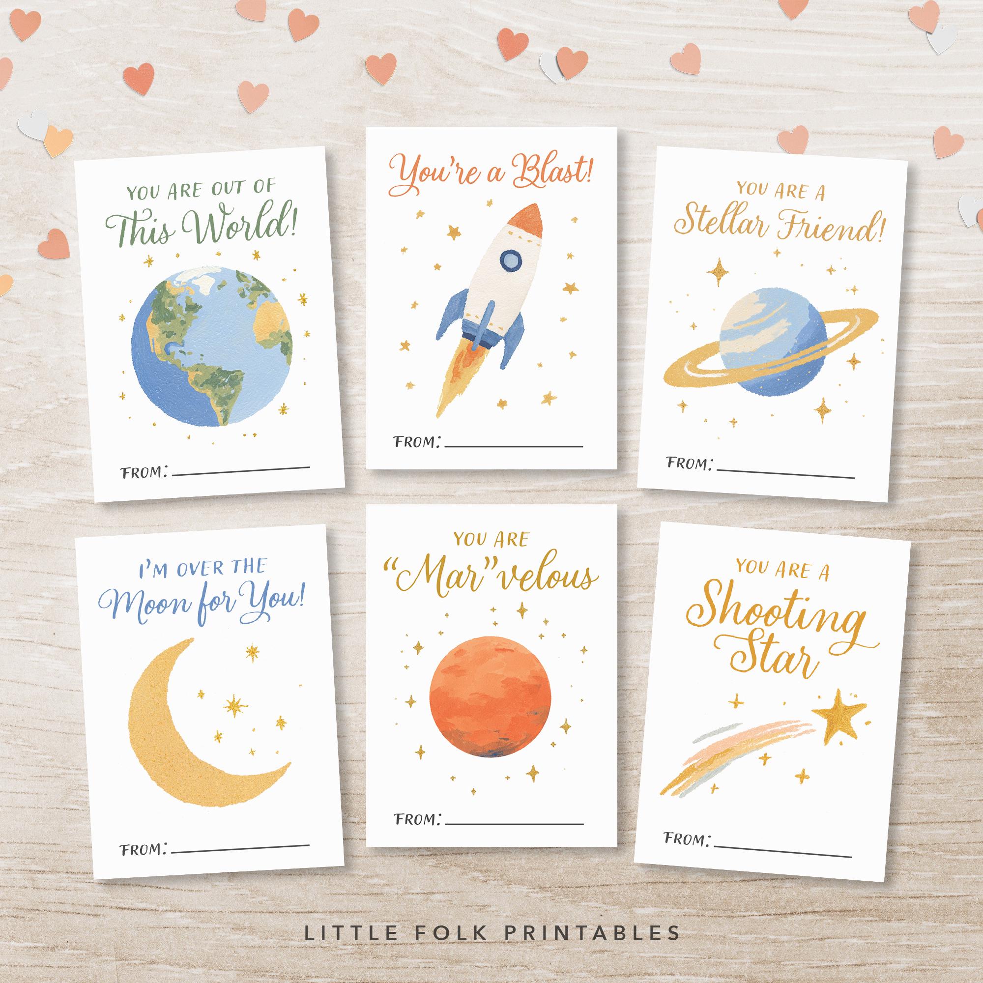 Printable Space Valentine's Day Cards, Kids Outer Space Class Valentine ...