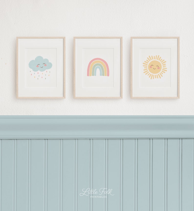 Pastel Rainbow Wall Art Set of 3 Prints Sun Rainbow Cloud - Etsy