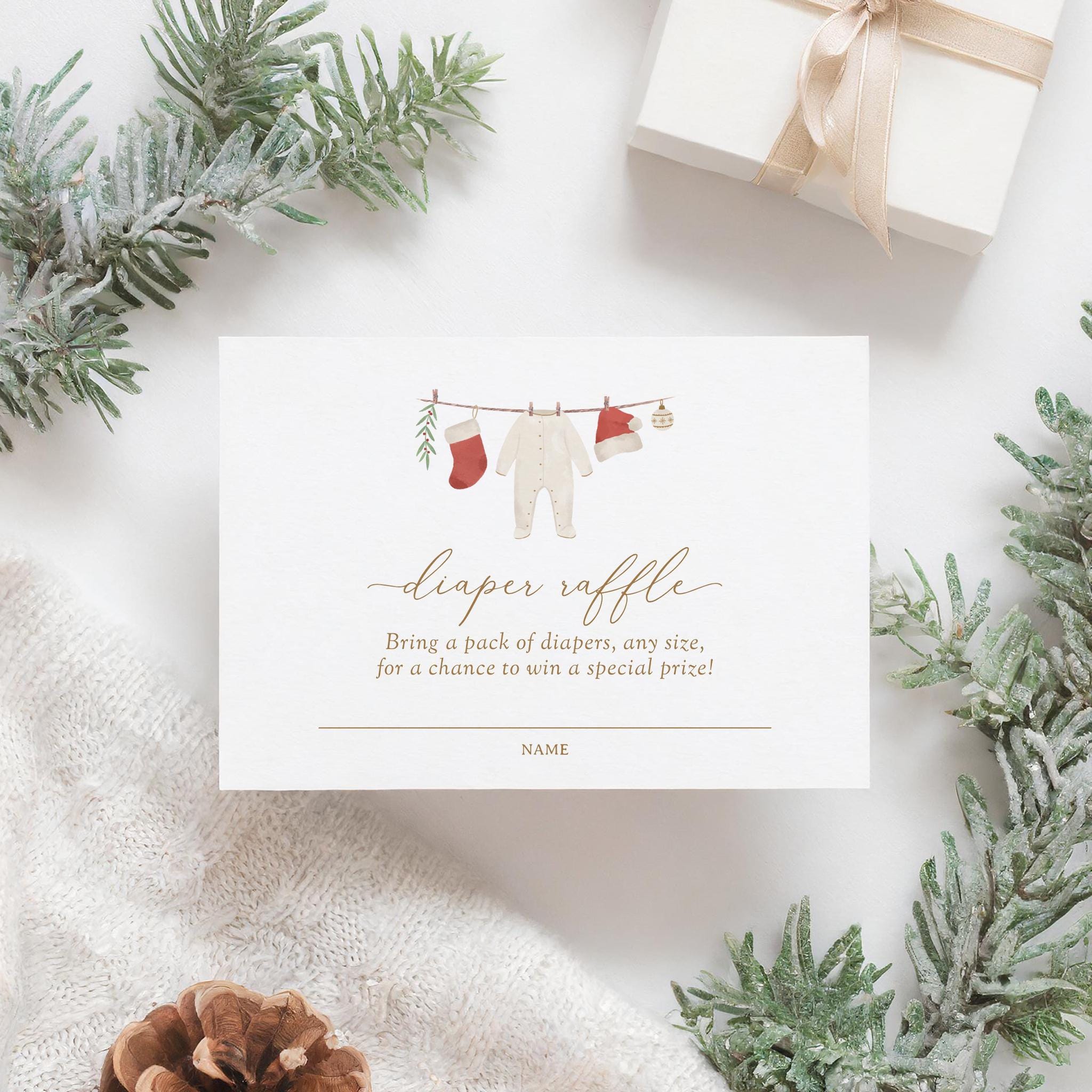 Winter Baby Shower Diaper Raffle Ticket Template, Printable Christmas ...