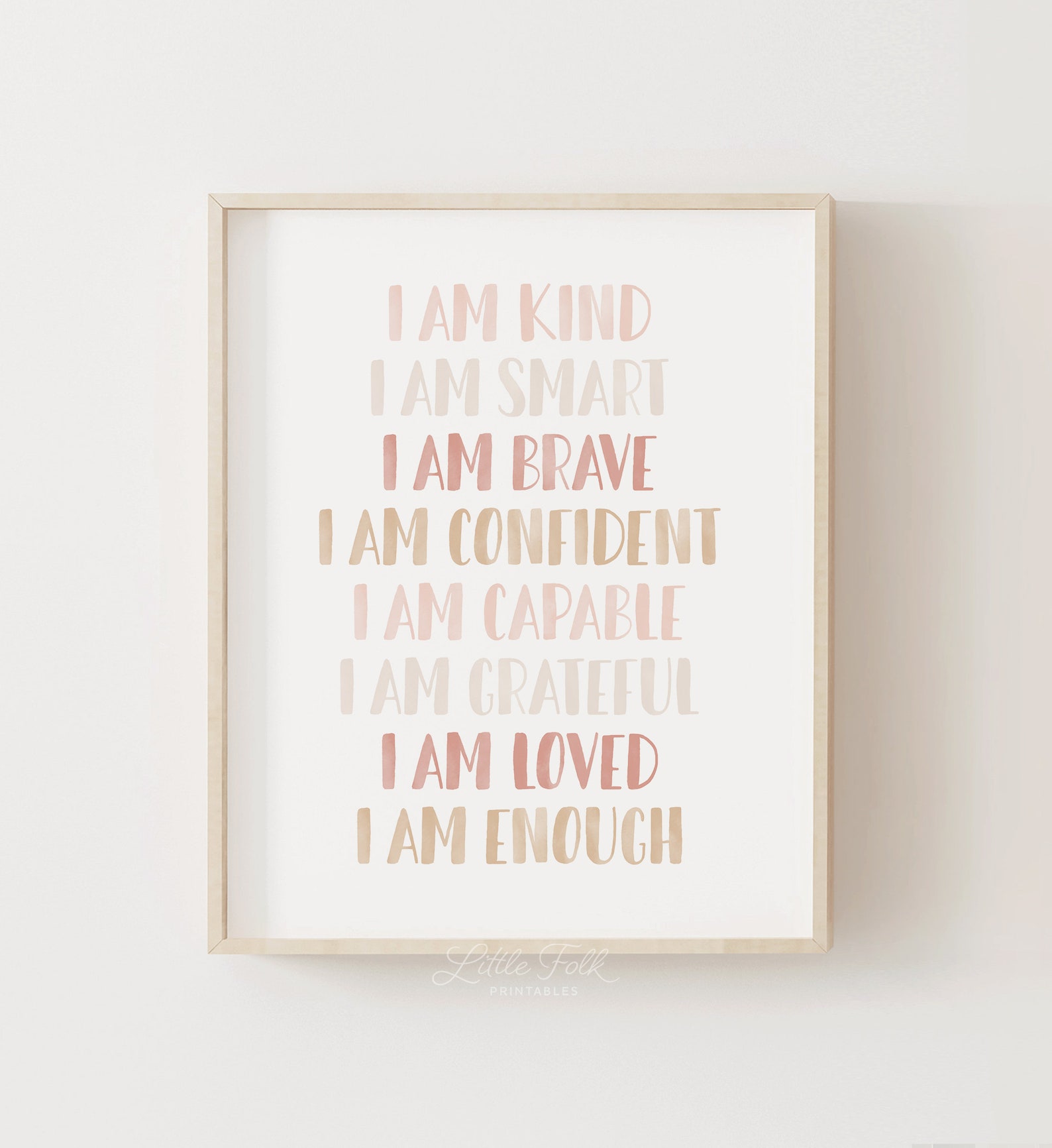 Affirmations Wall Art, Girls Room Decor, I Am Kind Smart Loved, Neutral ...