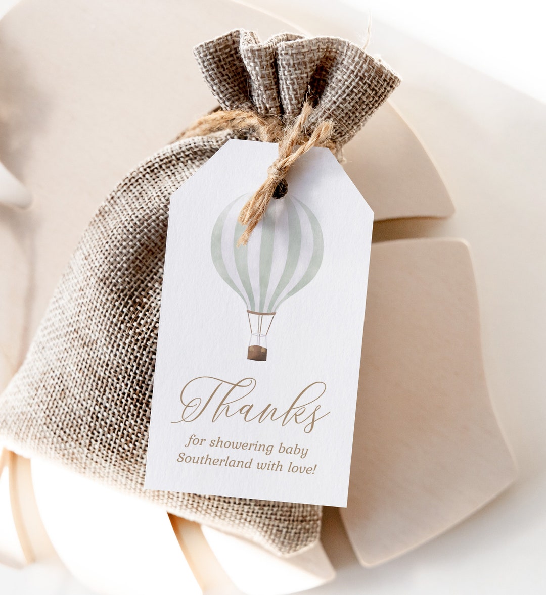 Editable Mint Hot Air Balloon Favor Tag Template, Printable Travel Baby ...