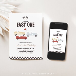 Fast One Birthday Invitation, Race Car Birthday Party Invite, Boy 1st ...