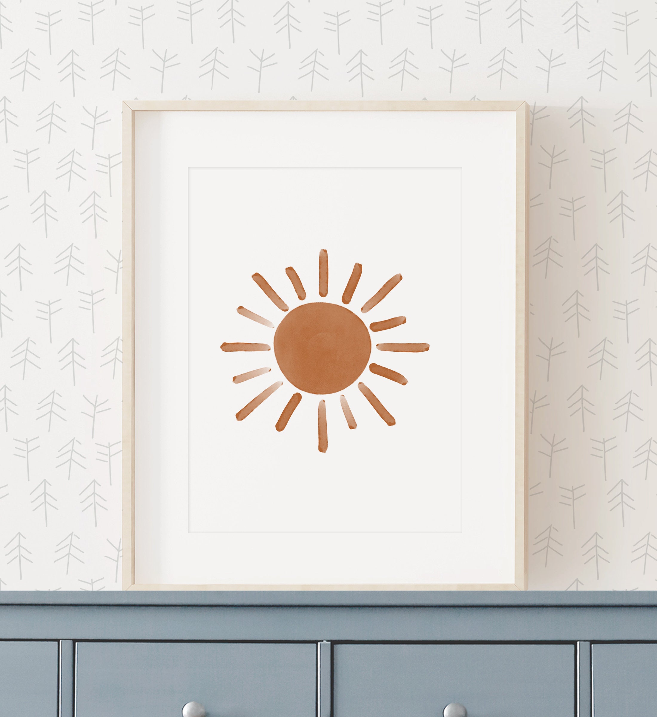 Neutral Sun Print, PRINTABLE Watercolor Sun Wall Art, Kids Room Decor ...