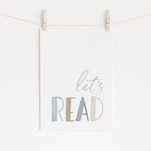 Neutral Let's Read Print, PRINTABLE Wall Art, Neutral Nursery Decor ...