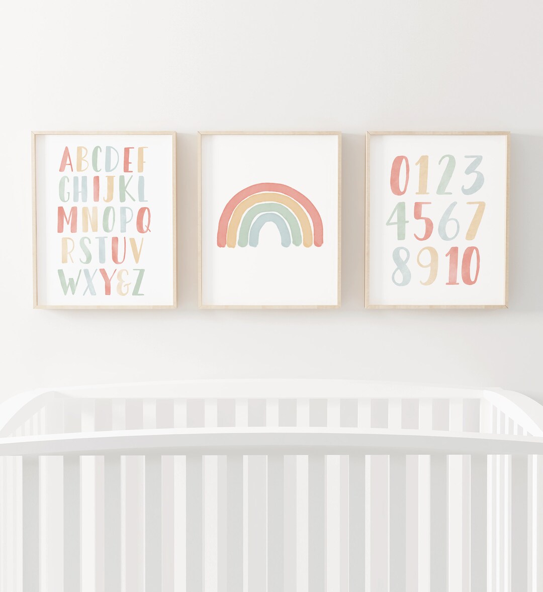 Rainbow Wall Art Set of 3 Prints, Alphabet and Numbers Posters ...