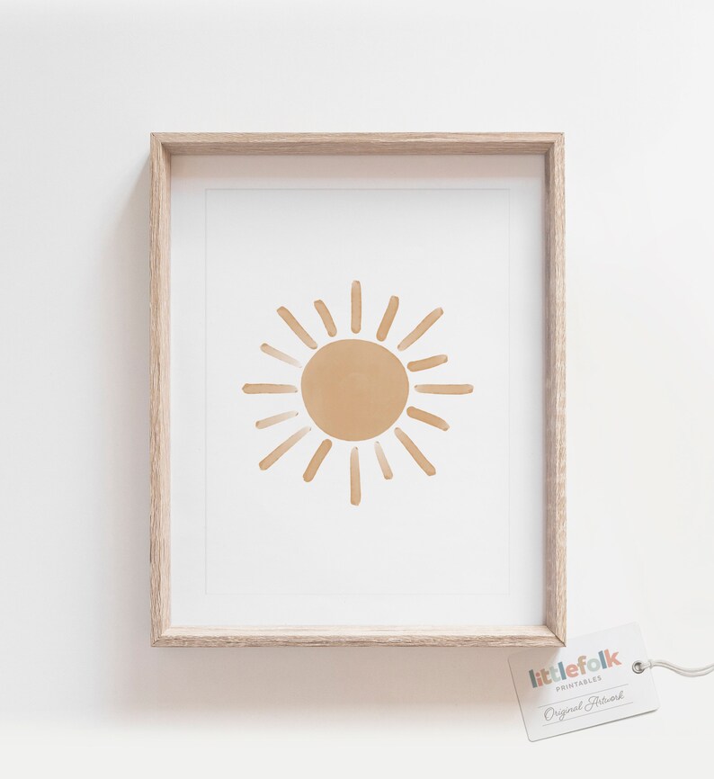 Neutral Sun Print PRINTABLE Watercolor Sun Wall Art Kids - Etsy