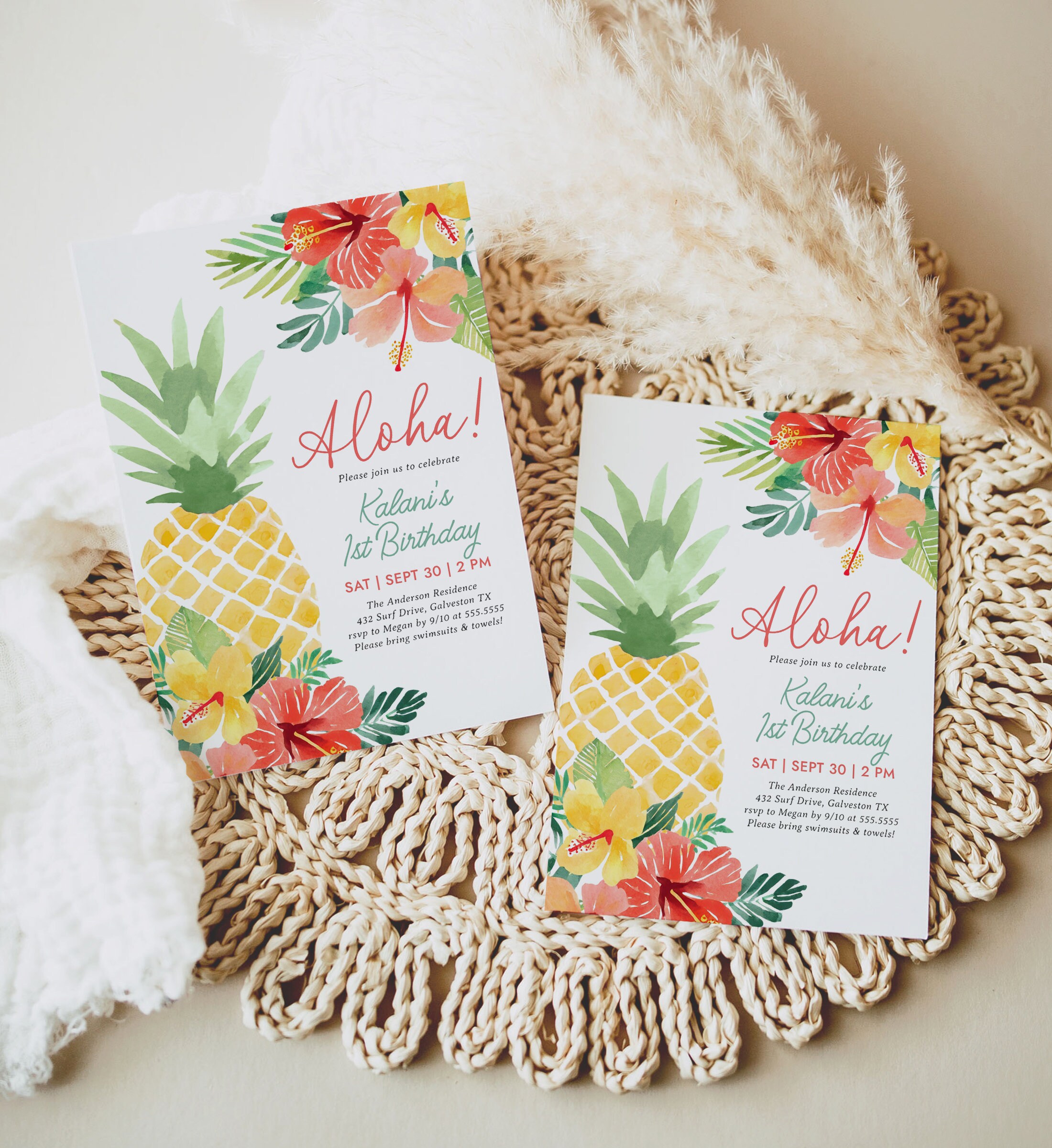 Tropical Pineapple Birthday Invitation Template, Watercolor Pineapple ...