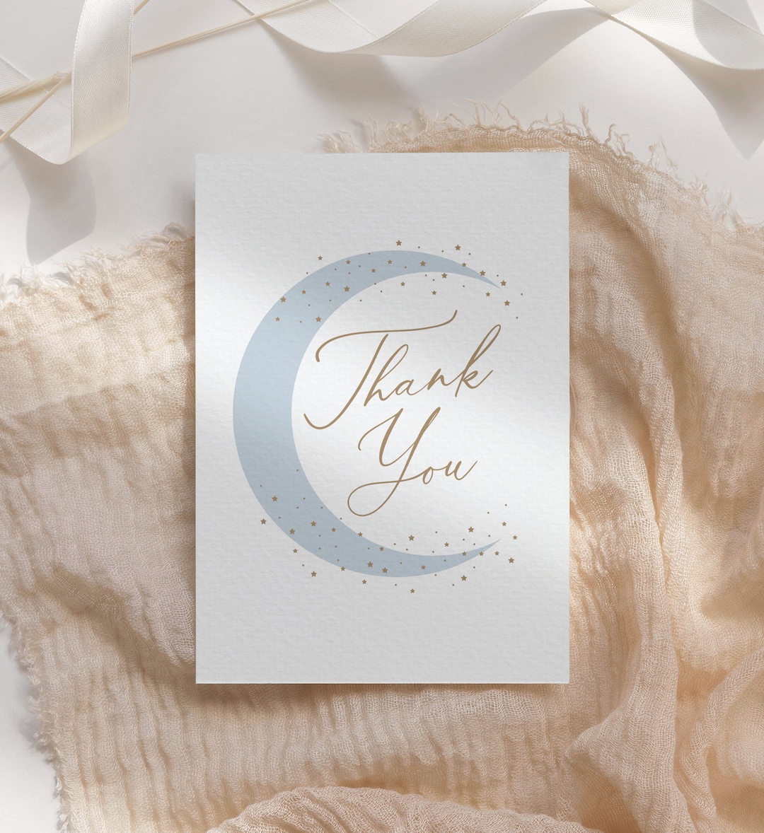 Over the Moon Baby Shower Thank You Card Template, Editable Blue Moon ...