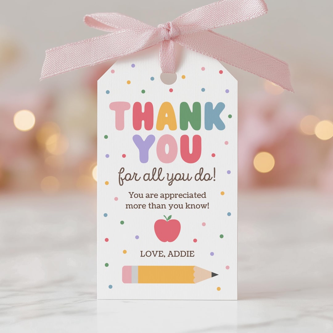 Rainbow Teacher Appreciation Week Tag Template, Editable Teacher Thank ...