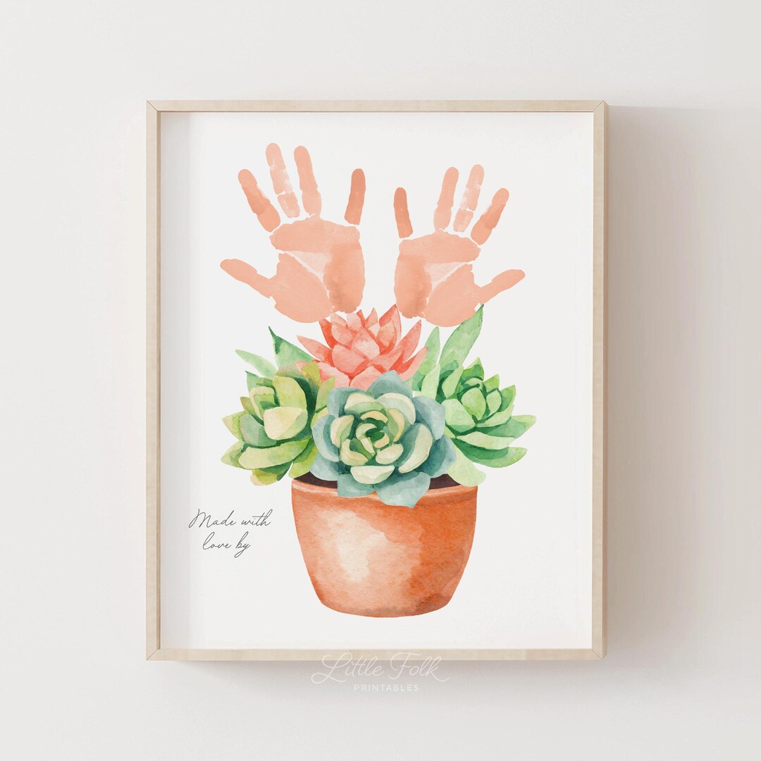 Mother's Day Handprint Art Printable, Succulent Bouquet Hand Print ...