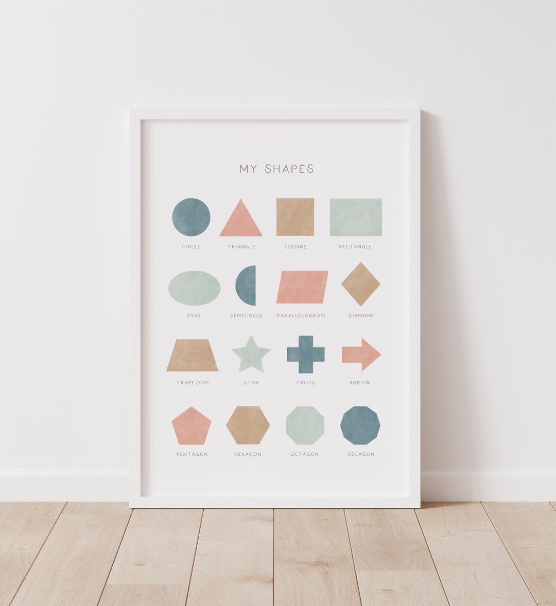 Pastel Shapes Print, Printable Educational Wall Art, Girls Room Decor ...