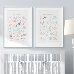 Animal Alphabet and Numbers Prints, Beach Nursery Decor, PRINTABLE Wall ...
