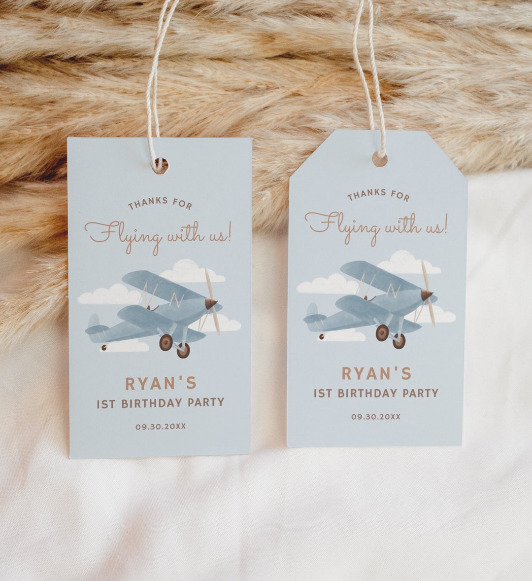 Editable Airplane Birthday Party Favor Tag Template, Printable Vintage ...