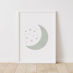 Sage Green Moon Print, Gender Neutral Nursery Decor, PRINTABLE Moon and ...