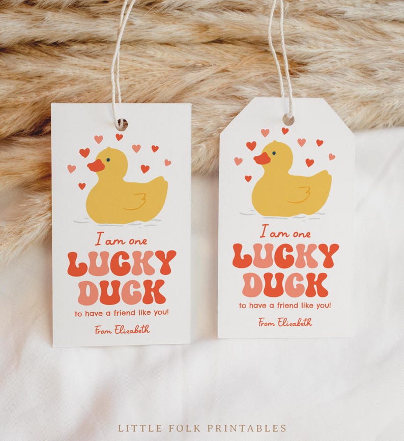 Rubber Duck Valentine's Day Gift Tag, Duck Toy Valentine Favor Tag ...