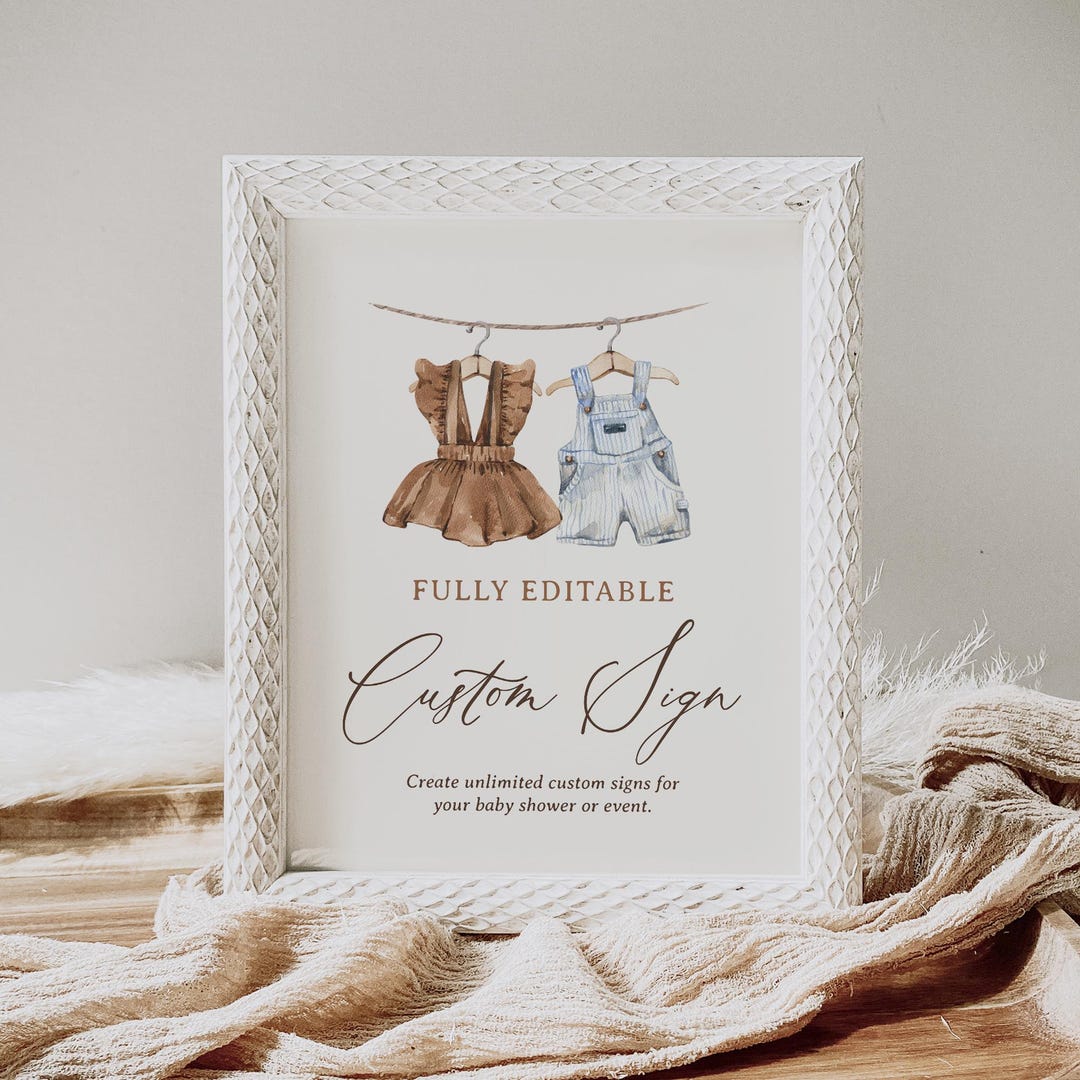 Editable Baby Clothes Baby Shower Custom Sign, Clothesline Gender ...