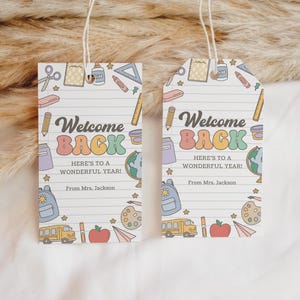 Retro Welcome Back to School Tag Template, Printable Rainbow Back to ...