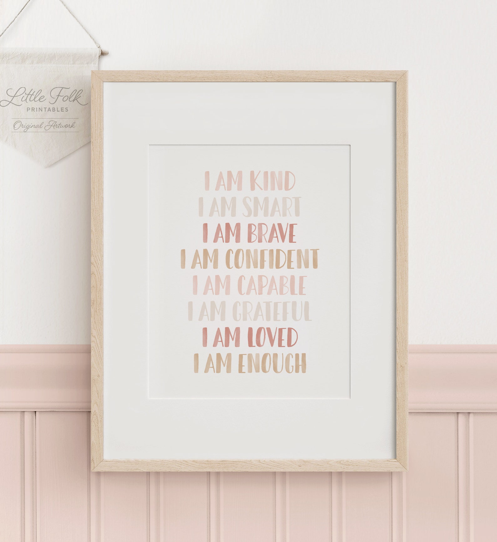 Affirmations Wall Art, Girls Room Decor, I Am Kind Smart Loved, Neutral ...