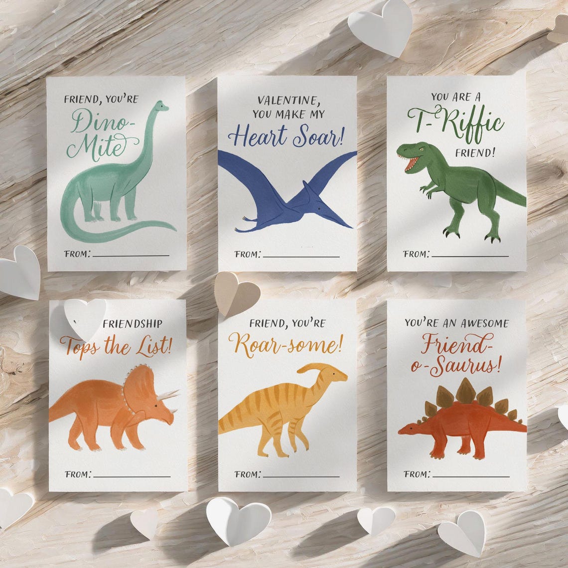 Printable Dinosaur Valentine's Day Cards, Kids Dinosaur Valentine Tags ...