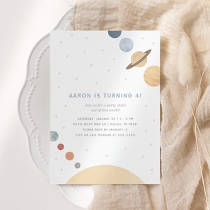 Editable Outer Space Birthday Party Invitation, Solar System Birthday ...