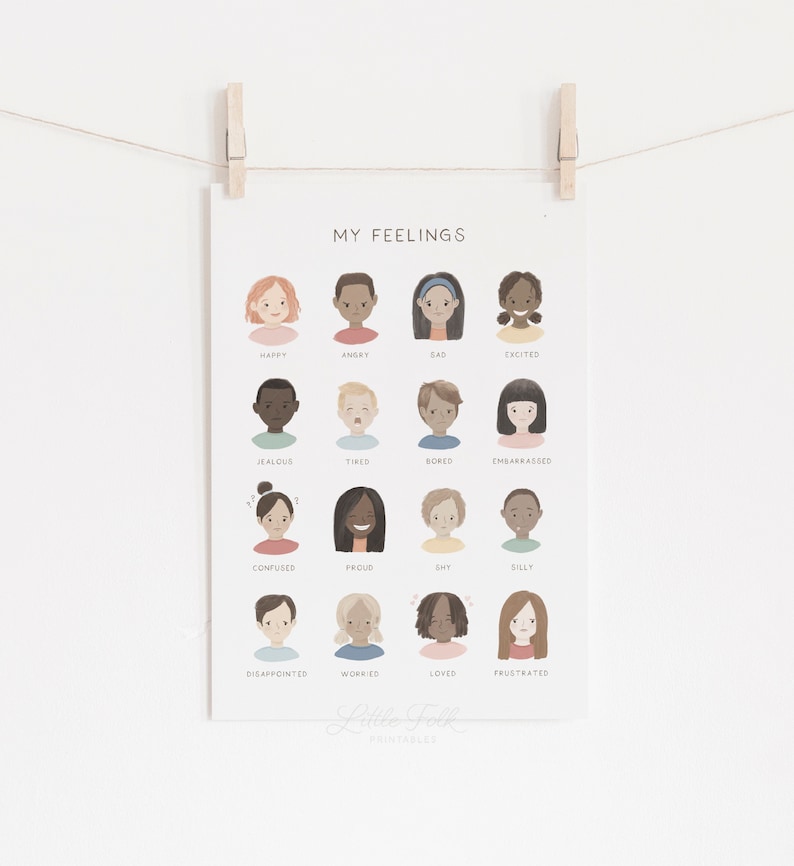 Rainbow Feelings Chart, Emotions Print, PRINTABLE Wall Art, Montessori ...